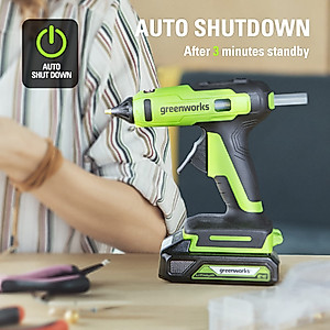 Greenworks 24V Cordless Glue Gun,2.0Ah Battery & Charger Included -1.5min Fast Heating,LED light, Drip-free nozzle, 90 min Runtime, Auto off for DIY, Arts, Crafts, Home Decoration