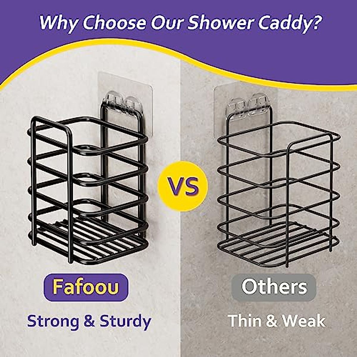 FAFOOU Shower Caddy Organizer 5 Pack, Self Adhesive Shower Shelves Basket for Bathroom Storage Home Decor, Shower Shelf for Inside Shower Rack, Wall Mounted RV Shower Accessories Shampoo Holder Black