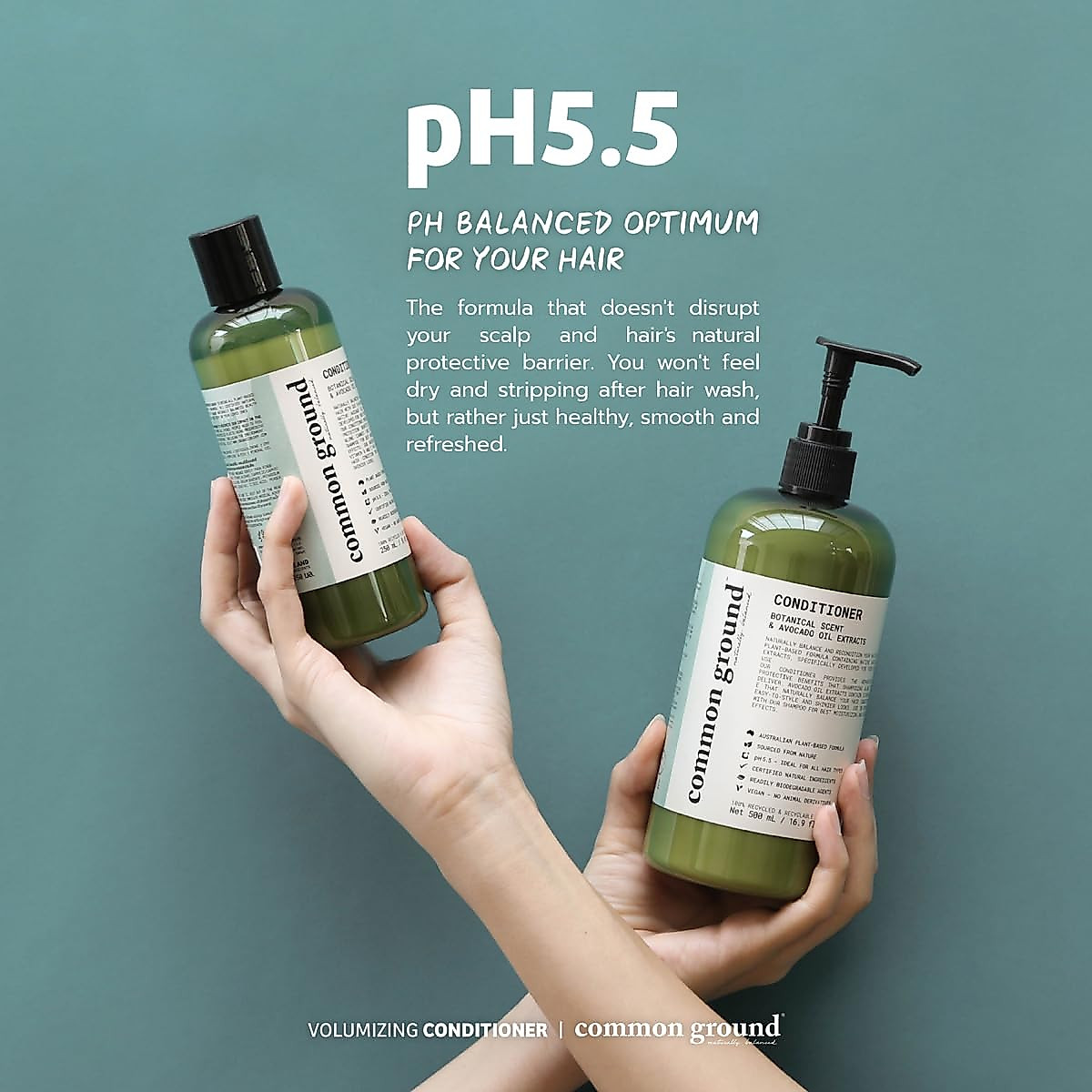 Common Ground Volumizing Natural Shampoo and Conditioner Set, Paraben and Cruelty Free, Organic, Vegan, Plant-Based Ingredients, Botanical Scent and Avocado Oil Extract, for Men, Women