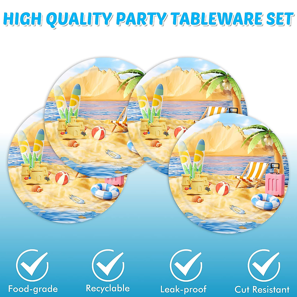 40PCS Beach Theme Party Supplies Beach Theme Pool Birthday Party Supplies Summer Dinnerware tableware Include Paper Plates Napkins For Kid Summer Holidays Party Hawaiian Luau Party