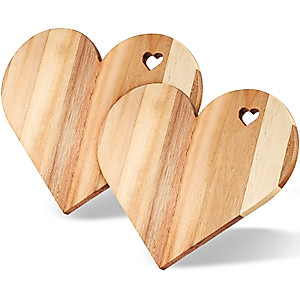 Lounsweer 2 Pcs Heart Shaped Cutting Board, 12 x 10 Inch Heart Acacia Wood Bread Board Decorative Cheese Serving Platter Tray Wooden Charcuterie Board for Meat Cheese Vegetables Valentine's Day Gifts