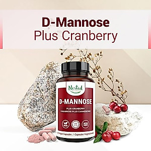 Nested Naturals D-Mannose 500mg Caspules with Cranberry Extract, D Mannose Cranberry Pills, Urinary & Bladder Support, 60 Vegan Capsules