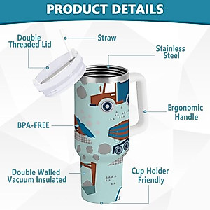 ARGTILDN 30 oz Tumbler Excavator Crane Tractor Insulated Travel Mug with Handle and Straw Lid Stainless Steel Vacuum Coffee Cup Tea Beverage Container Water Bottles for Car Sports office