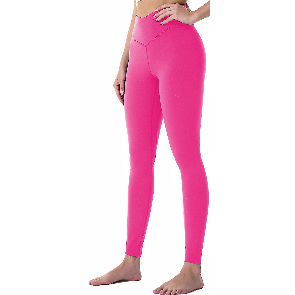 Sunzel Workout Leggings for Women, Squat Proof High Waisted Yoga Pants 4 Way Stretch, Buttery Soft V Cross Waist - 28" Hot Pink Medium