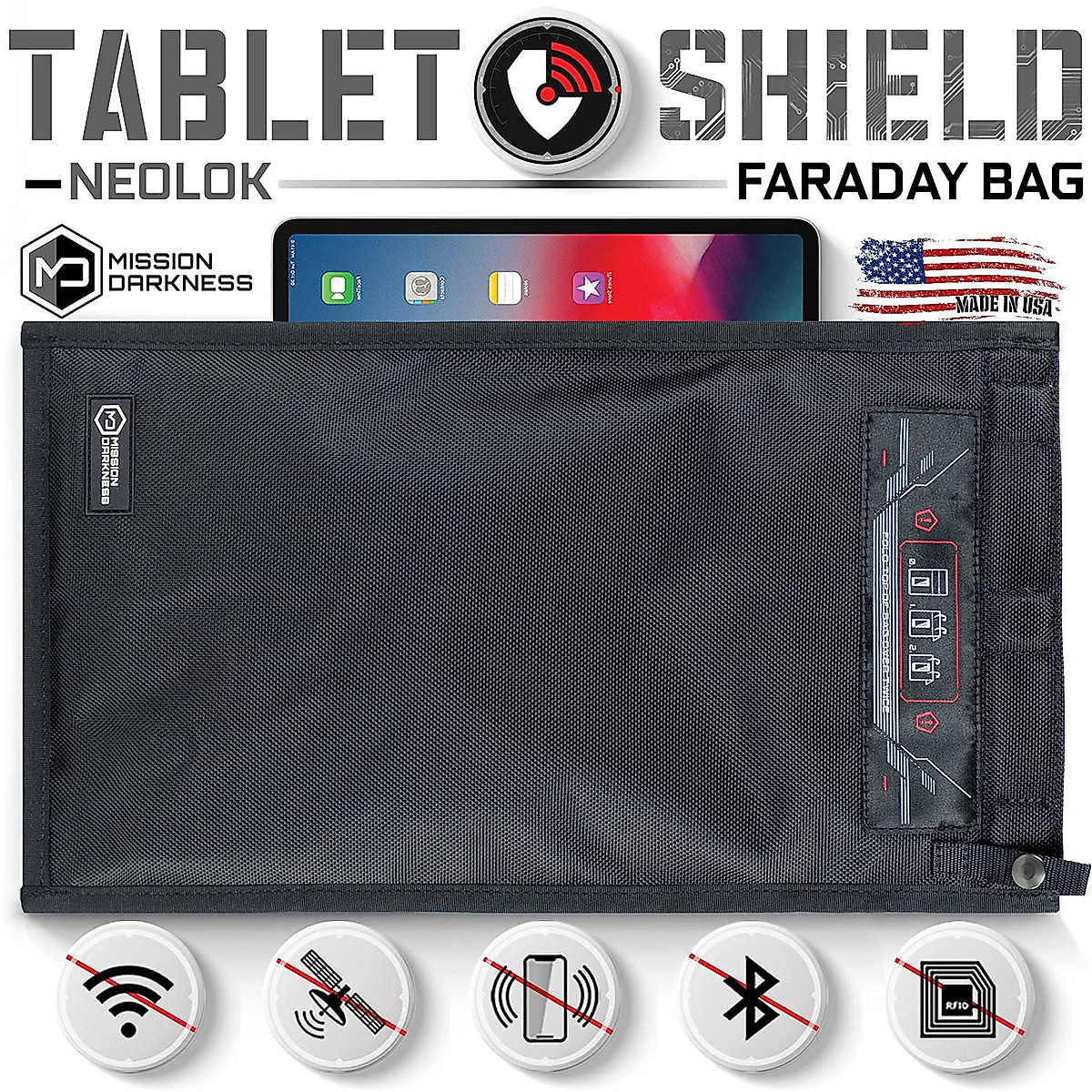 Mission Darkness NeoLok Non-Window Faraday Bag for Tablets (+ Secure Magnetic Closure) // Device Shielding for Law Enforcement & Military, Data Security, Anti-Hacking & Anti-Tracking Assurance