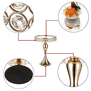 BSTKEY 12 Inch Wedding Metal Cake Display Stand with Mirror Top Plate, Gold Cupcake Stand with Crystal Beads Decor Pedestal, Dessert Stand for Parties Birthday Baking Party Supplies Centerpiece, Round