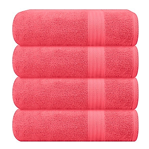 GLAMBURG Premium Cotton 4 Pack Bath Towel Set - 100% Pure Cotton - 4 Bath Towels 27x54 - Ideal for Everyday use - Ultra Soft & Highly Absorbent - Coral Orange