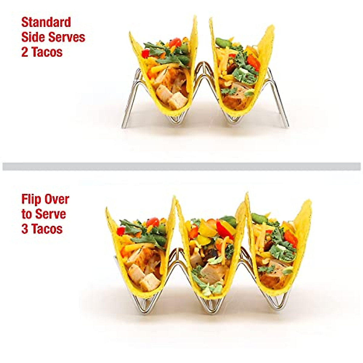Taco Holders Set of 2 Premium Stainless Steel Stackable Stands, Each Rack Holds 2 or 3 Hard or Soft Tacos, Five Styles Available By 2lbDepot