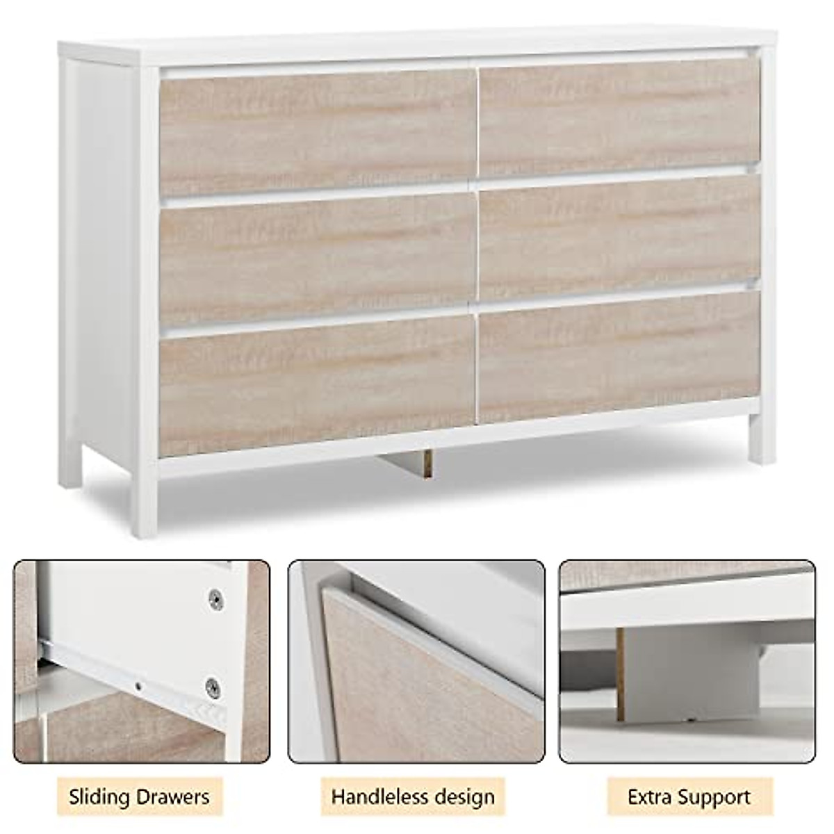 LYNSLIM 6 Drawer Dresser, Wooden Dresser for Bedroom, Modern Chest of Drawers, Storage Cabinet for Living Room, Nursery, Entryway