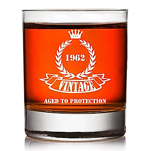 1962 60th Birthday Gifts for Men, Premium Lead-Free Whiskey Bourbon Scotch Old Fashioned Glass for 60 Years Old Dad, Husband, Friend, Surprise Gift for Father's Day, Dad's Birthday, Xmas Wine Lovers