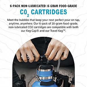 DrinkTanks CO2 Cartridges, Food Grade, Non-Lubricated CO2 (Dispensing) Accessories for Cocktail, Seltzer, Kombucha, Craft Beer Growler, & Beer Keg, 16 Grams, 6 Pack