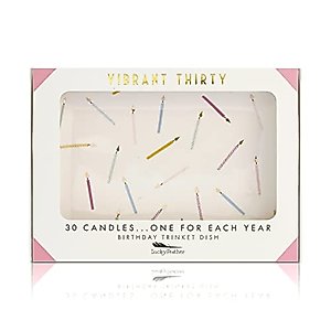 Happy 30th Birthday Gifts for Her - Ceramic Jewelry Dish with 30 Candles, One for Each Year - This Trinket Dish is sure to be a Treasured Gift for 30 Year Old Woman - 30th Birthday Gifts for Women
