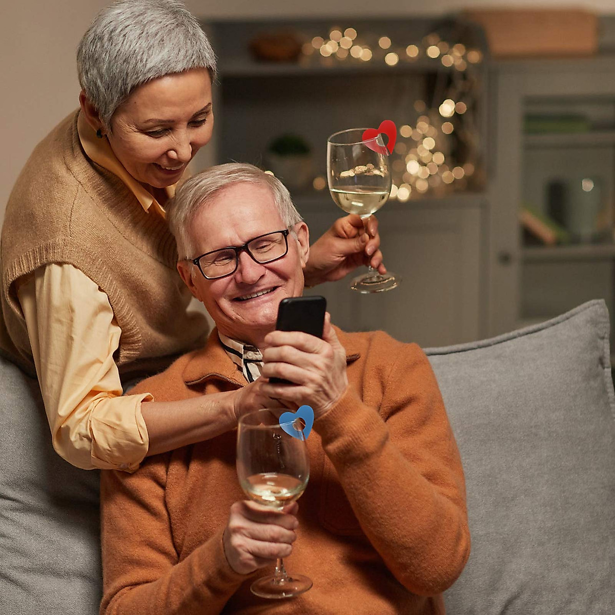 KICHOUSE 2 Sets 16 Pcs Wine Glass Marker Wedding Decoration Wine Bottle Labels Portable Cup Heart Shaped Ring Cup Recognizer Cup Silicone Labels Wine Glass Identifiers Drink Markers Hawaii