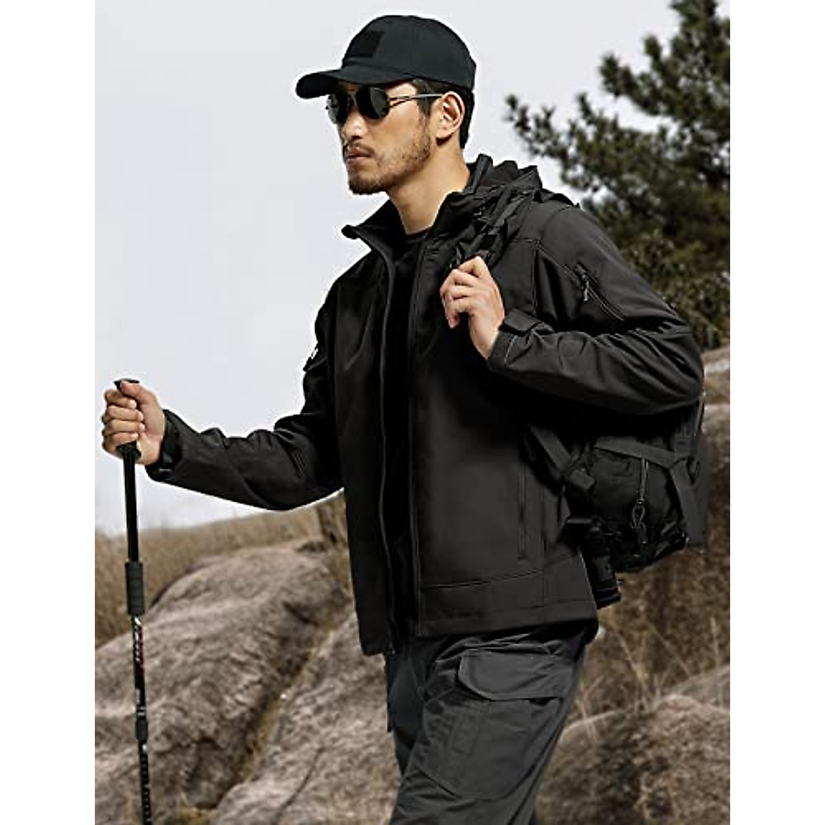 FREE SOLDIER Softshell Hiking Warm Hunting Tactical Waterproof Winter Jacket for Men(Black,3XL)