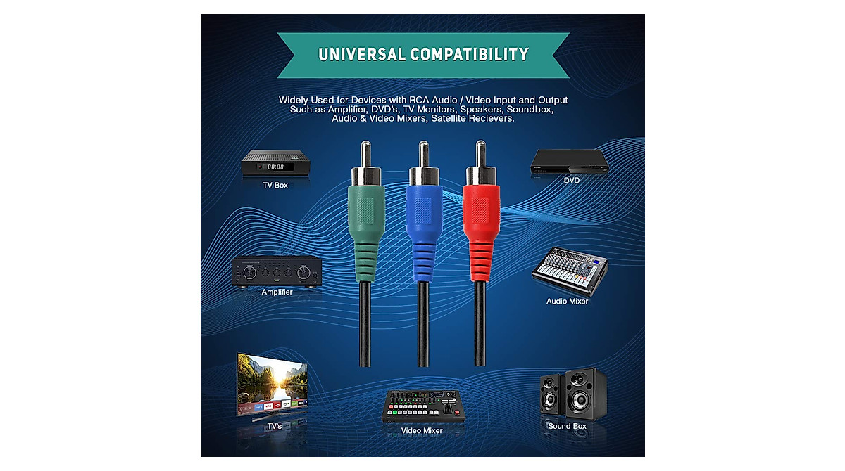 RocketBus RCA Component Cables for HD TV DVD VCR | FullHD 1080i