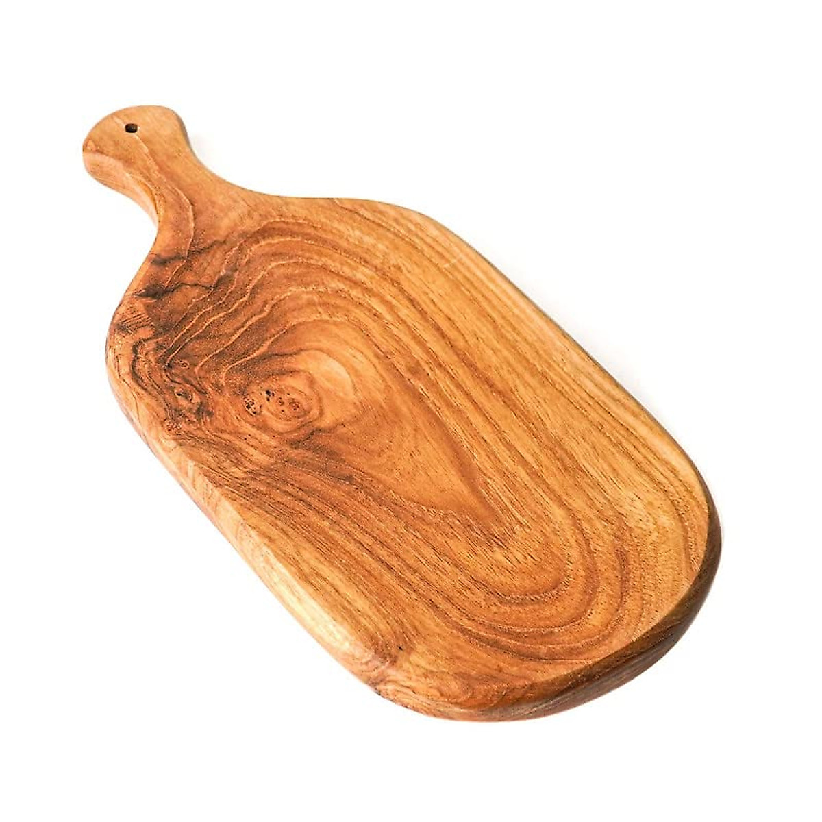 Rainforest Bowls 6"x5" Curved Edge Rectangular Javanese Teak Wood Cutting Board w/Handle- Ultra-Durable, Heavy Duty, Lasts Years w/Daily Use- Premium Style Handcrafted by Indonesian Artisans