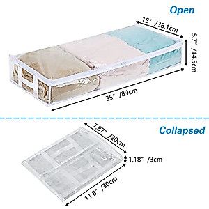 Fixwal Under Bed Storage Bag Plastic, 4 Pack Large Capacity Storage Containers with Clear Window Reinforced Handles Easy Gliding Zipper for Comforters Blankets Bedding