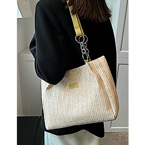 Woven Straw Bag Summer Women Large Fashion Shoulder Bag Casual Beach Travel Students Tote Bag