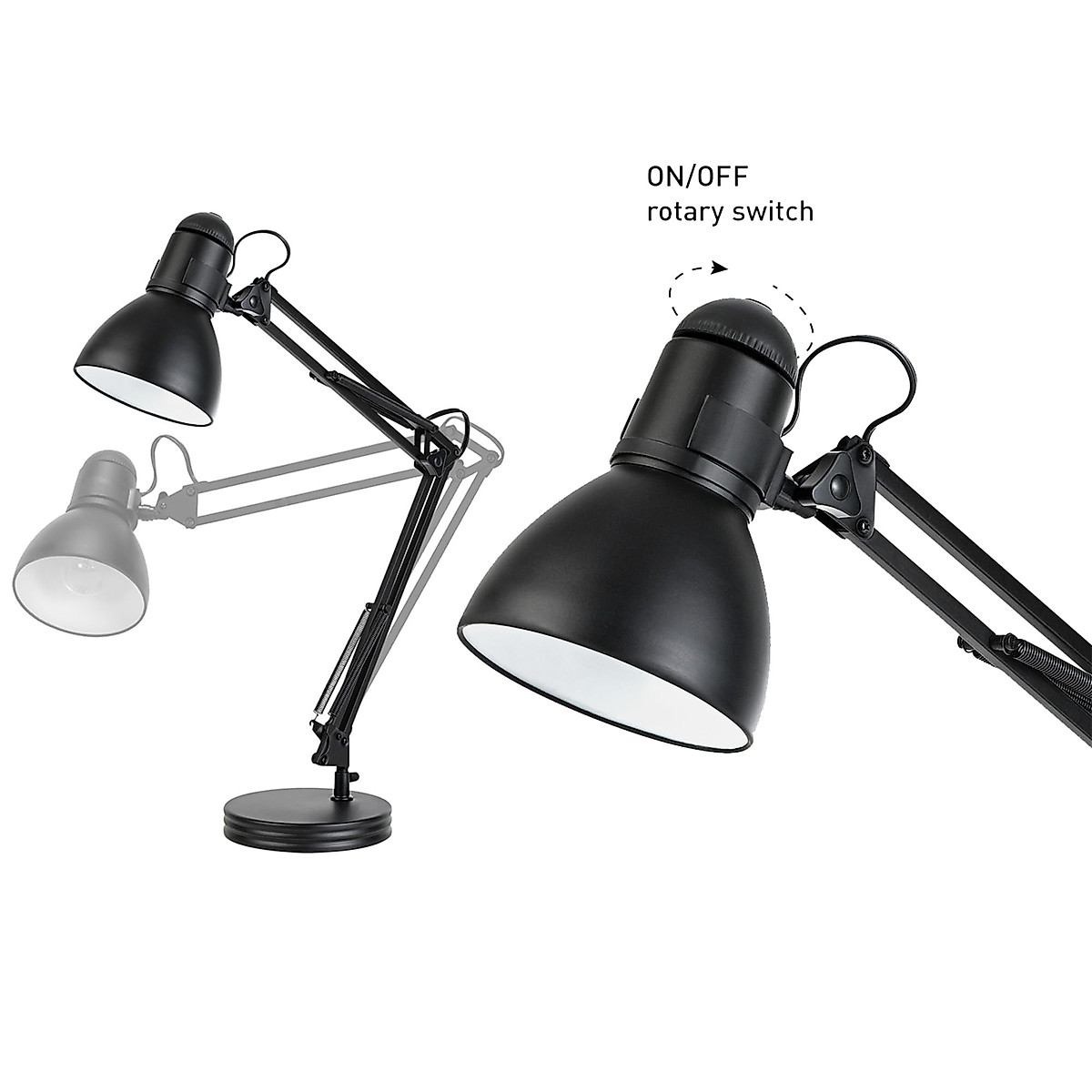 Globe Electric 5698601 28" Heavy Base Top Moving Spring Balanced Swing Arm Desk Lamp, Black, On/Off Rotary Switch on Shade, Home Office Accessories, Lamp for Bedroom, Home Décor, Home Improvement