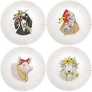 Mary Lake-Thompson Farmhouse Animals 7-1/2" Melamine Snack Dessert Appetizer Plates, Set of 4