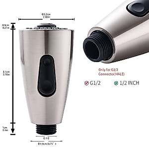 Kitchen Faucet Sprayer Head 3-Function Nozzle Spout G1/2 Connector Pull Down Pull Out Kitchen Tap Hose Sprayer Filter Sink Spray Head Replacement Part Brushed Nickel Black