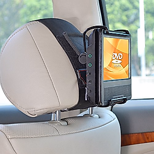 TFY Universal Car Headrest Mount Holder with Angle- Adjustable Holding Clamp for 7-9 Inch Swivel Screen Portable DVD Players, Black