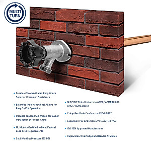 Midline Valve 6214G-OM Anti-Siphon Sillcock Frost Free Outdoor Faucet 1/2 in. PEX A x 3/4 in. Hose Bib, 14 in. Long, Chrome