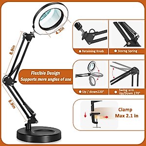 Veemagni 10X Magnifying Glass with Light, 5 Color Modes Stepless Dimmable 2-in-1 Desk Lamp and Clamp, LED Lighted Magnifier with Light and Stand, Hands Free for Craft Repair Hobby Painting Close Work