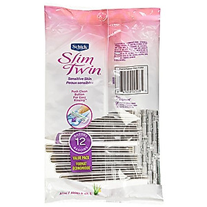 Schick Hydro Silk Slim Twin ST 2 Disposable Razors for Women Sensitive Skin Shaving Razor - 12 Count