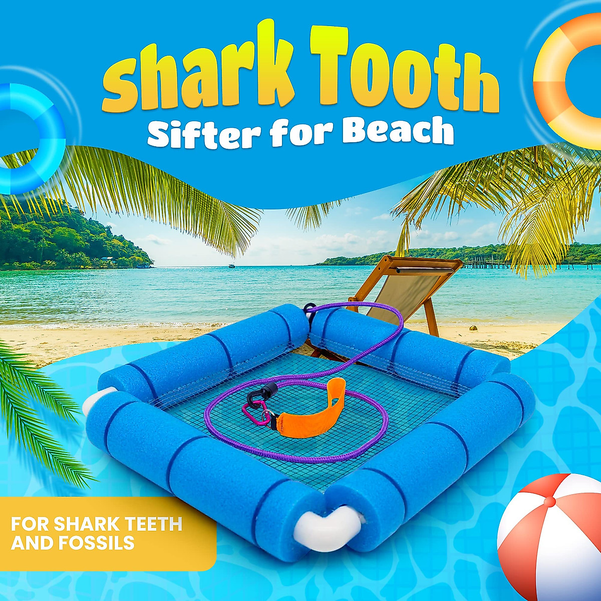 RELODECOR Beachcombing Shark Tooth Sifter - Lightweight Sand Sifter for Shark Teeth and Fossil Hunting, Durable with Comfortable Grip and Wrist Strap