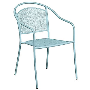 Flash Furniture Commercial Grade 35.5" Square Sky Blue Indoor-Outdoor Steel Patio Table Set with 4 Round Back Chairs