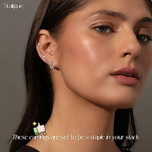 Staligue 21 Pairs Stainless Steel Earrings Set for Women Men Hypoallergenic 20G Flat Back Studs Earrings and Hoop Earrings Set Star Moon flower Snake Leaf Cartilage Piercing Earrings Jewelry Gifts