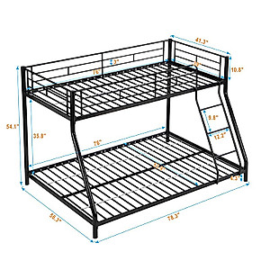 HBRR Twin Over Full Metal Bunk Beds with Ladders & Full Length Guardrail, Low Bunkbeds for Kids, Teens & Adults, Heavy Duty Metal Slats, No Box Spring Needed, Black