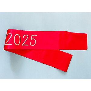 Generic Senior Sash 2025, 8 Pack Silver Glitter Red Satin Finally Graduated Senior Cheerleader Sashes for Class of 2025 Graduation Party Supplies