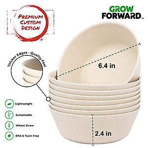 Grow Forward Premium Wheat Straw Cereal Bowls Set of 8-28oz Microwave Safe Plastic Bowls Reusable - Unbreakable BPA-Free Dishwasher Safe Bowls for Camping, RV - Bowls for Kitchen - Sahara
