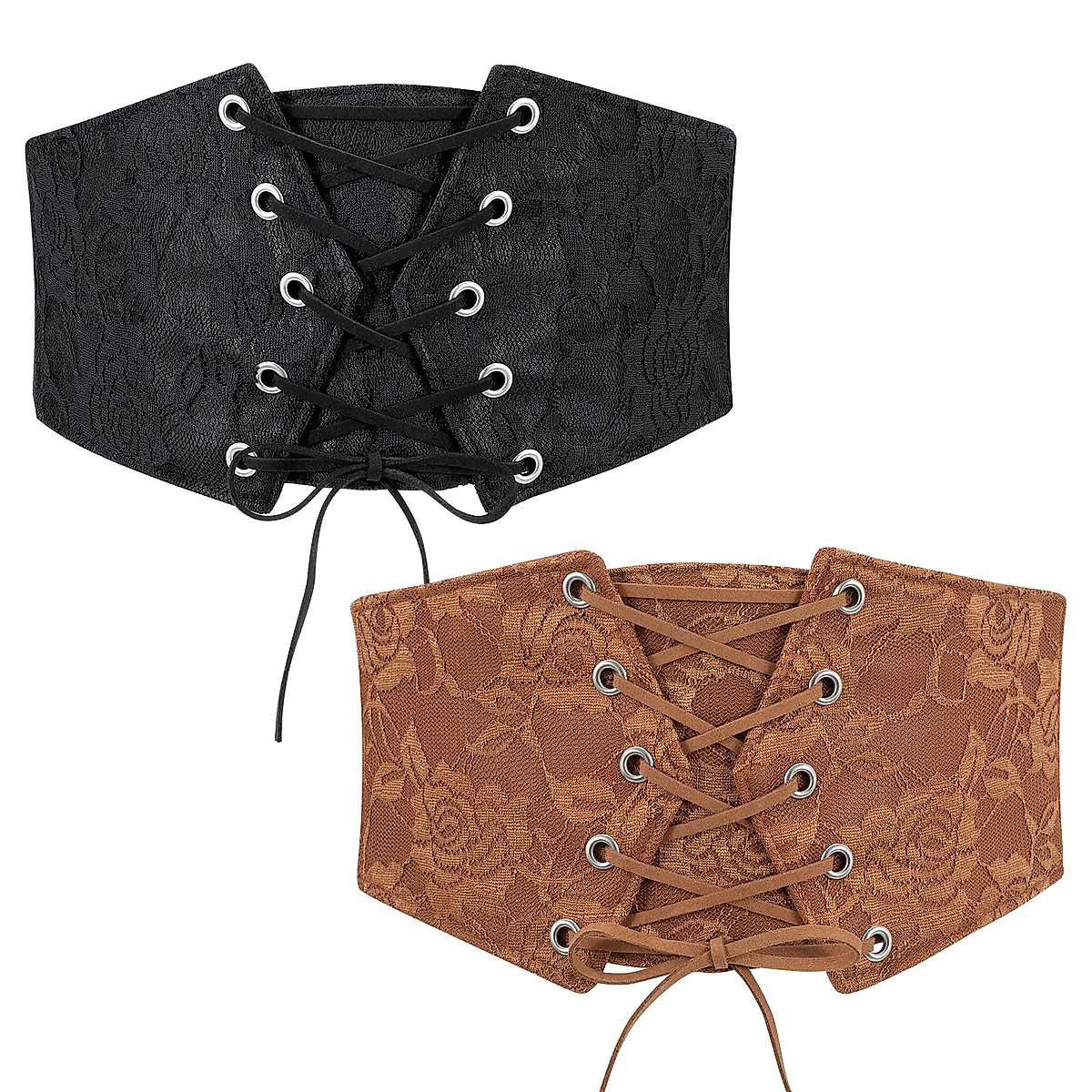 JASGOOD 2 Pack Women Elastic Wide Waist Belt Lace-up Tied Waspie Corset Belt for Dress
