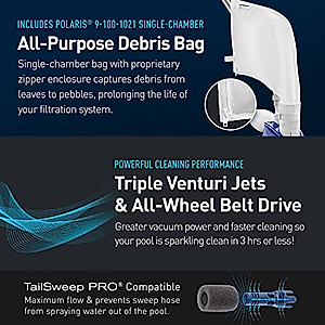 Polaris Vac-Sweep 380 Pressure Inground Pool Cleaner, Triple Jet Powered, 31ft of Hose with a Single Chamber Debris Bag