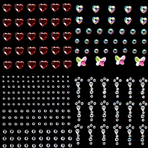 Face Gems Jewels Stick Rhinestones for Women Hearts Self Adhesive Gems Butterflies Face Decor Eye Body Hair Crystals Rhinestones Festival Mermaid Glitters Temporary Tattoos(Heart Butterflies)