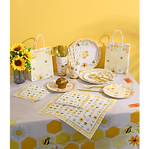 Winoo Design Bee Gift Bags with Handles - 16 PK - Bee Bags for Party Favor, Bee Paper Bags for Bee Party Decorations, Bee Birthday Party Decorations, What Will It Bee Gender Reveal Party Supplies