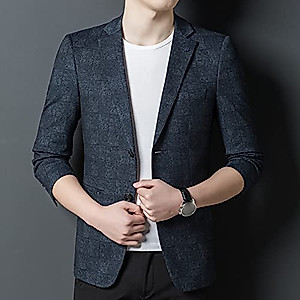 Men's Casual Plaids Printed Suit Jacket Lightweight 2 Button Slim Fit Sport Coat Stylish Basic Business Blazer (Blue,Large)