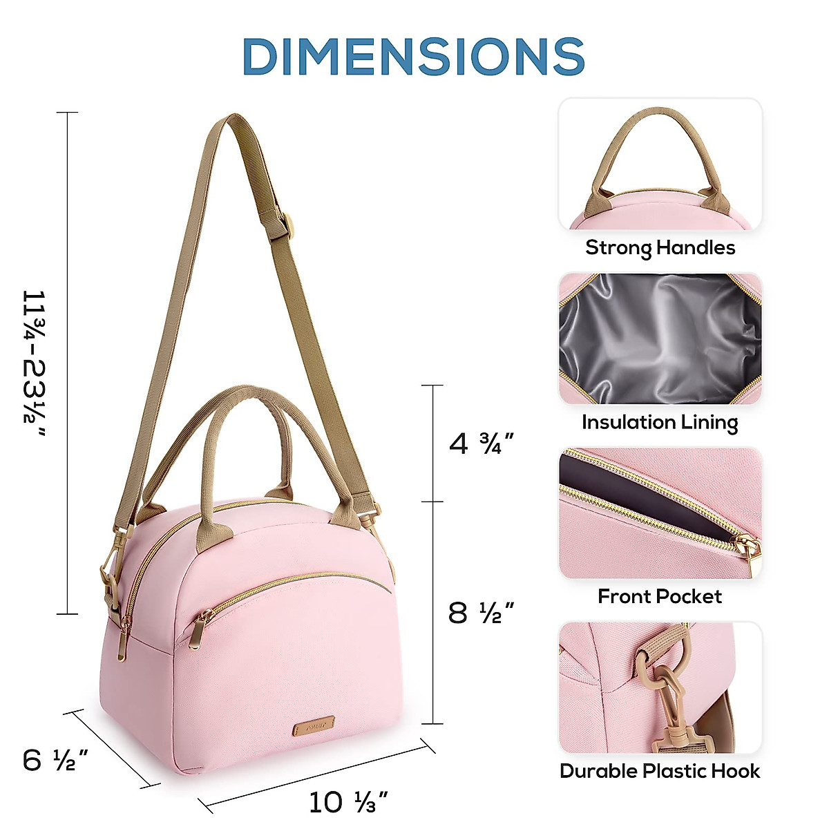 TOURIT Womens Insulated Lunch Bag Thermal Reusable Tote for Work Picnic, Hot Pink