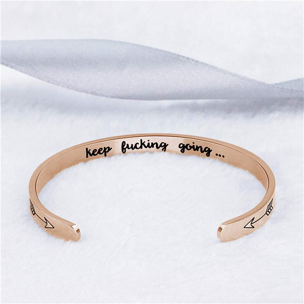 JczR.Y Keep Fucking Going Bracelet Cuff Stainless Steel Inspirational Engraved Arrow Bracelet Cuff for Women Fashion Wristband Jewelry(gold/keep fucking going)