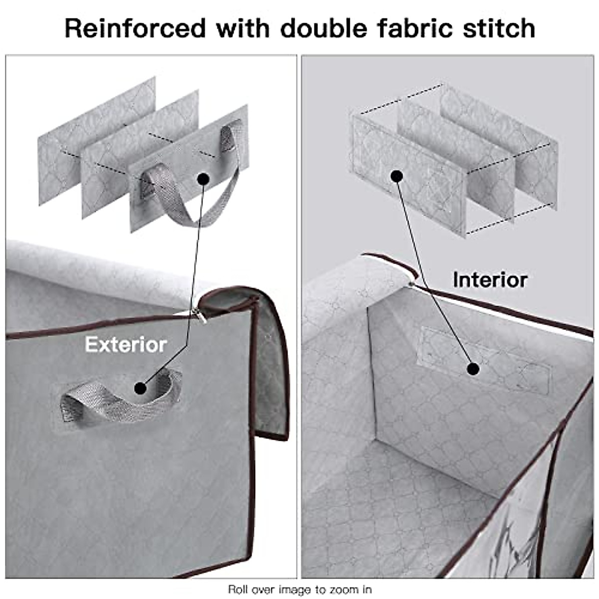 JERIA 6-Pack Foldable Closet Organizer Clothing Storage Bags with Clear Window, Reinforced Handle and Sturdy Zipper (Grey)