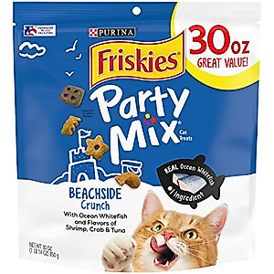 Friskies Purina Made in USA Facilities Cat Treats, Party Mix Beachside Crunch - (4) 30 oz. Pouches