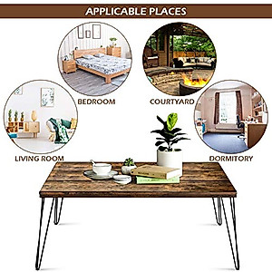Giantex Rustic Coffee Table w/Wooden Top & Metal Hairpin Legs, 44" Large Rectangle Sofa Table w/Spray Paint, Industrial Style, Boho Wooden Table for Living Room, Reception Room, Home Office (Walnut)