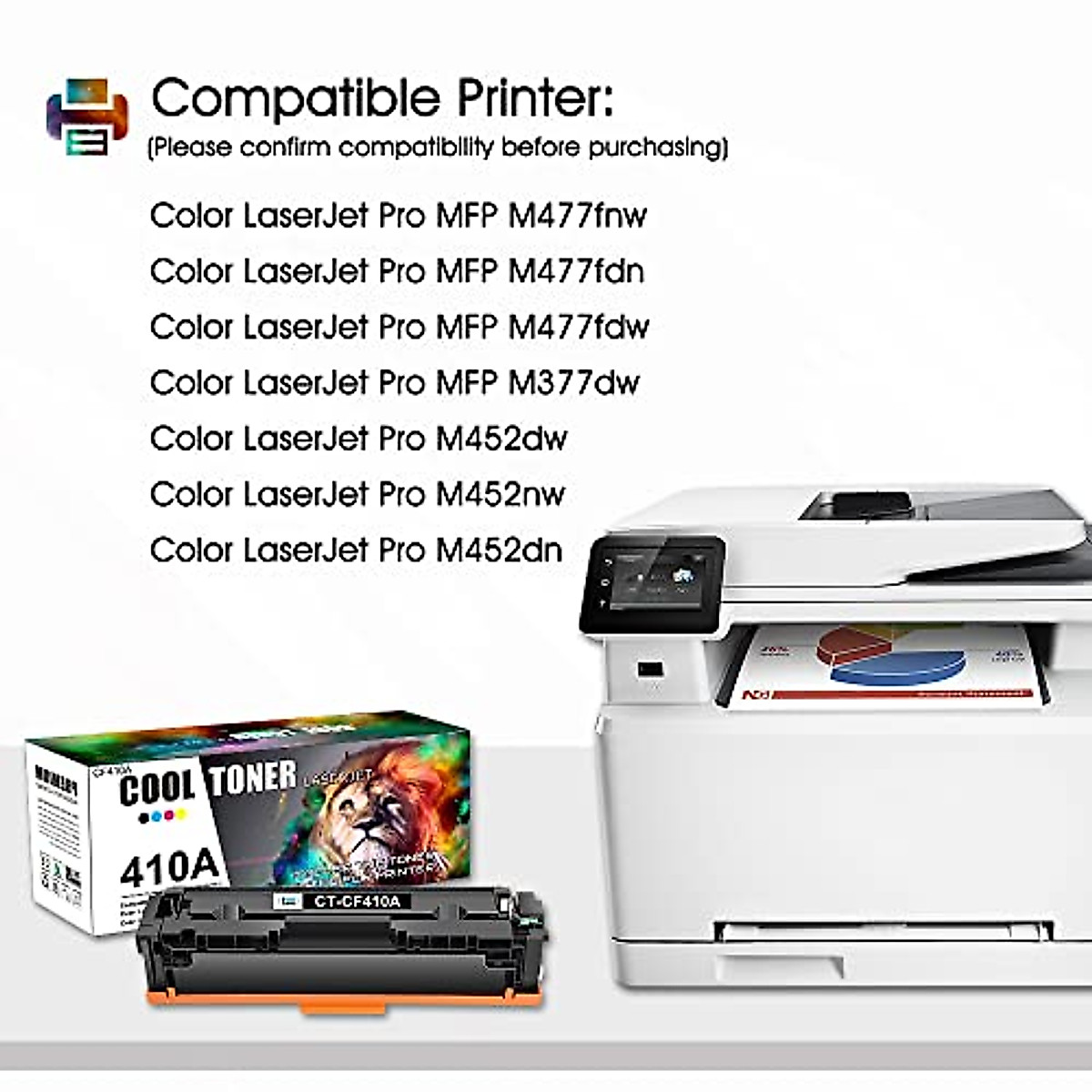Cool Toner Compatible Toner Cartridge Replacement for HP 410A 410X Toner for HP Color Pro MFP M477fnw M477fdw M477fdn M477 Pro M452dn M452nw M452dw M452 Printer Toner (K/K/C/M/Y, 5 Packs)