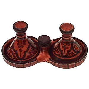 Moroccan Handmade Tagine Double Spice Holder seasoning Container Burgundy