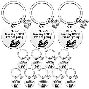 Yinkin 12 Pcs Book Lovers Gifts If I Can't Take My Book I'm Not Going Keyring Book Club Keychain for Christmas Novelty Gifts Women Men Reader Writers Birthday Book Jewelry