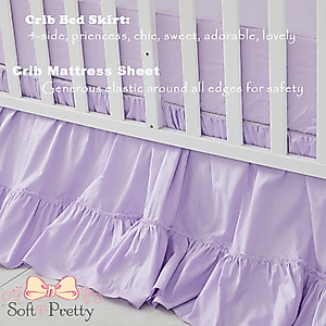 Brandream Crib Bedding Sets for Girls with Purple Elephant Embroidery 100% Washed Pure Cotton Baby Nursery Bedding Set 3 Pieces