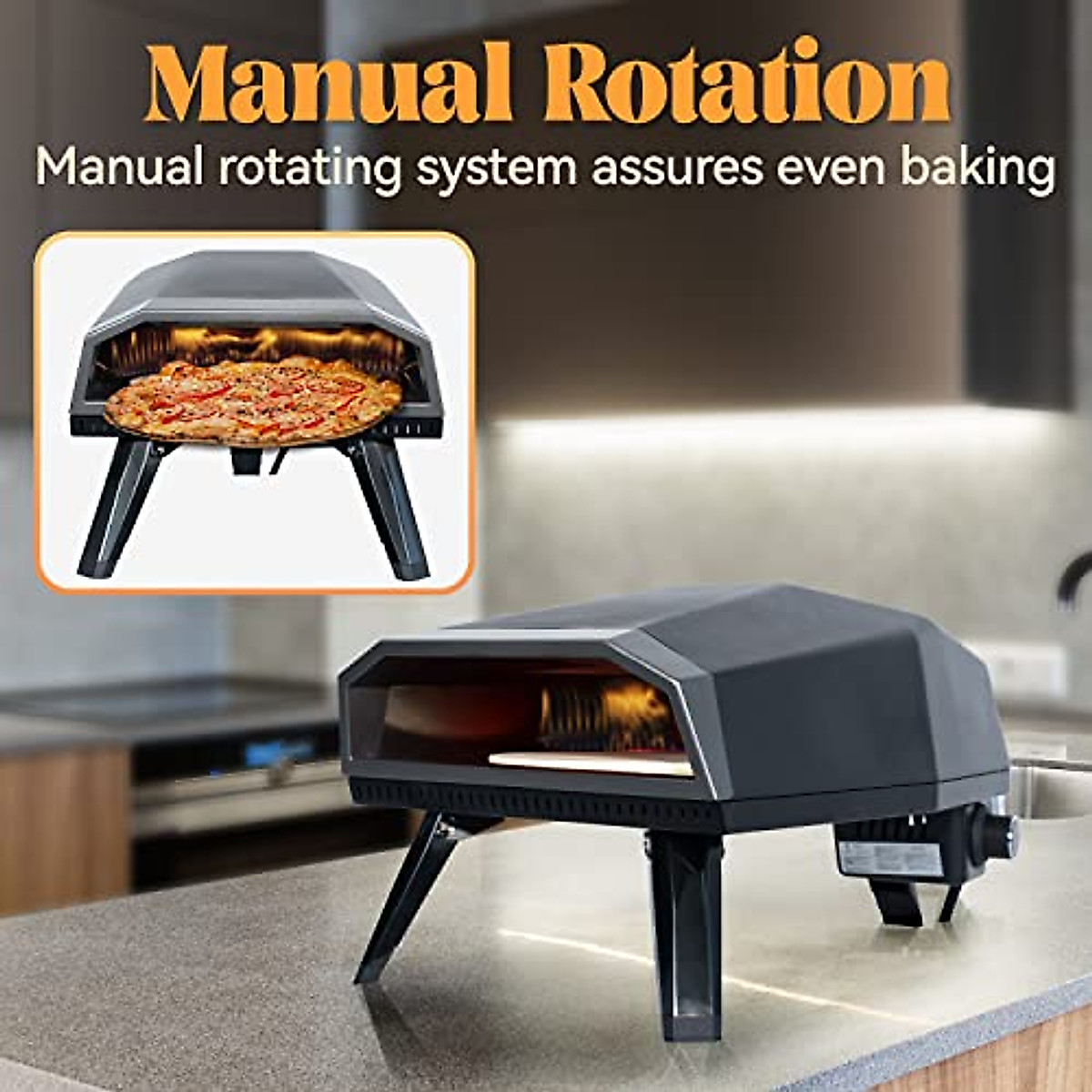 Kognita Outdoor Gas Pizza Oven, Portable Rotating Pizza Oven for Grill with 2 Pack of 12’’ Pizza Stones, Bamboo Pizza Peel,Pizza Cutter,Gas Burner and Carry Bag—Rotatable & Foldable